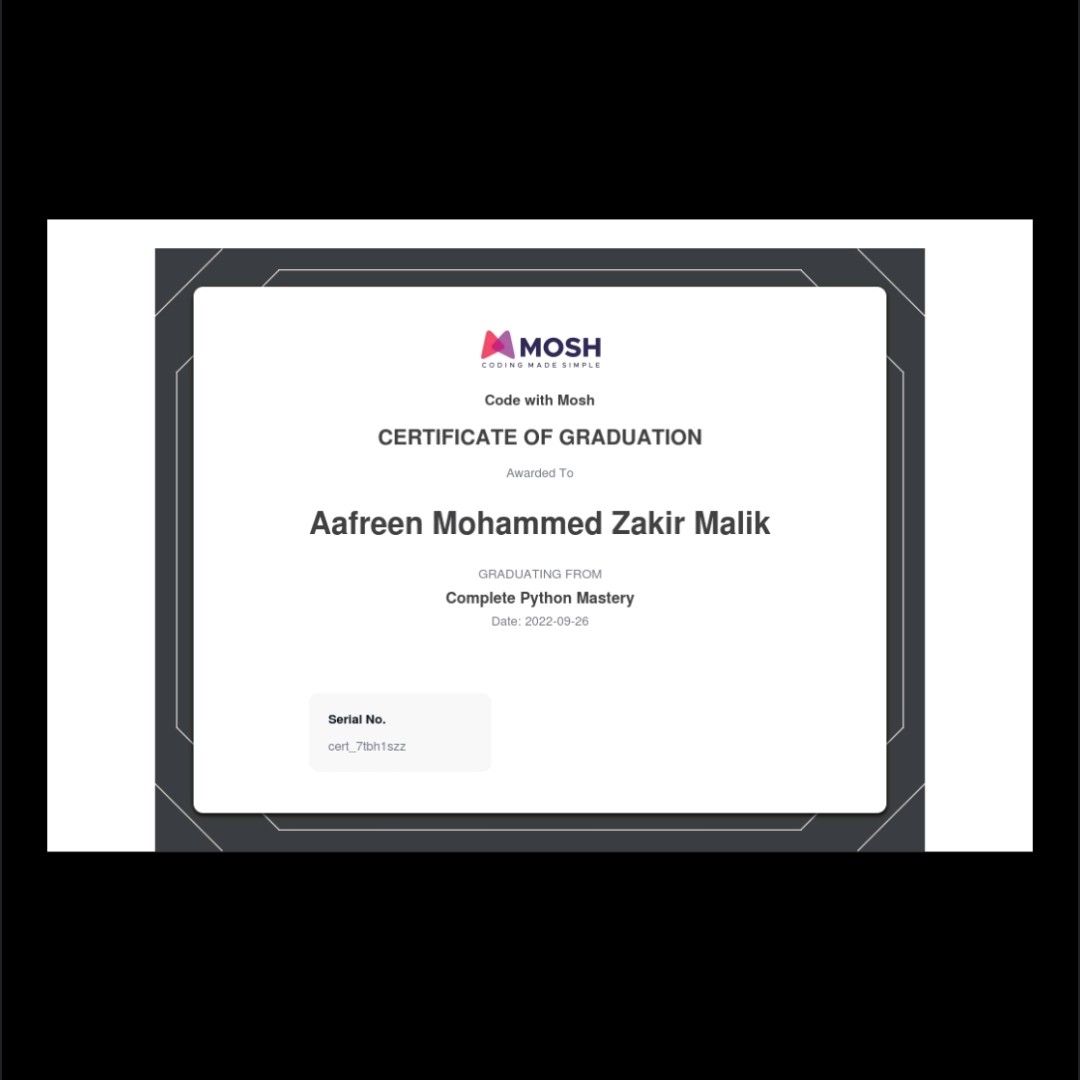 Aafreen Malik on LinkedIn: #python #codewithmosh #mosh # ... Aafreen Malik on LinkedIn: #python #codewithmosh #mosh # ...