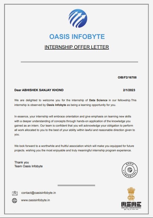 Abhishek Khond on LinkedIn: #datascience #oasisinfobyte #python #internship Abhishek Khond on LinkedIn: #datascience #oasisinfobyte #python #internship