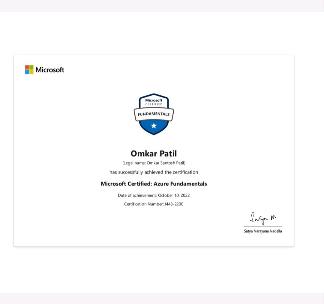 Omkar Patil on LinkedIn: #microsoft #microsoftazure #microsoftcertified ... Omkar Patil on LinkedIn: #microsoft #microsoftazure #microsoftcertified ...