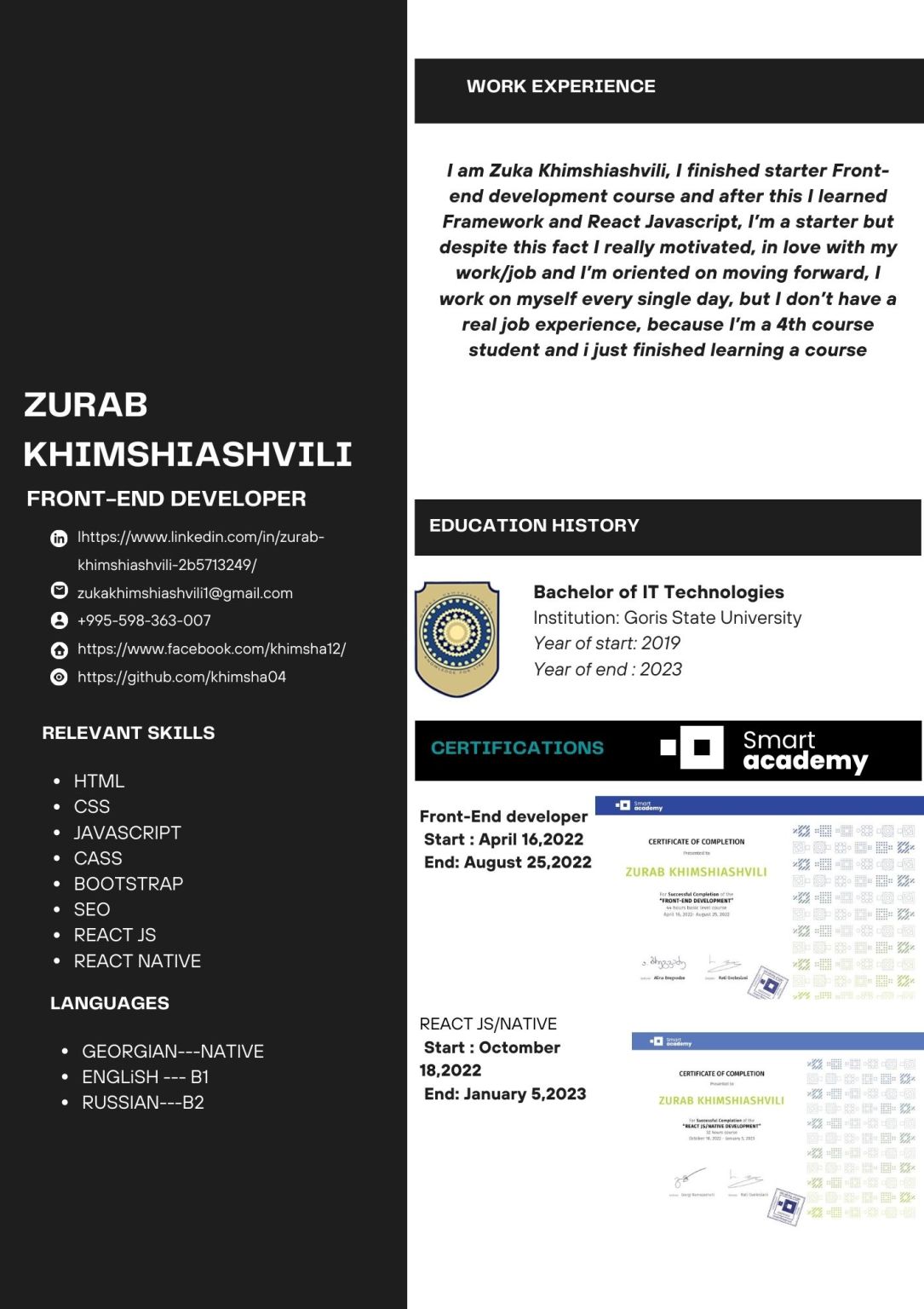 Zurab Khimshiashvili on LinkedIn: #ვეძებსამსახურს #javascript #css # ... Zurab Khimshiashvili on LinkedIn: #ვეძებსამსახურს #javascript #css # ...