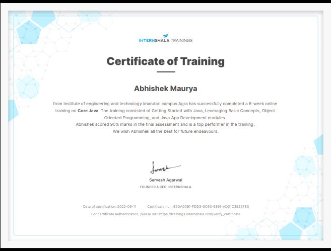 Abhishek Maurya on LinkedIn: #internship #corejava Abhishek Maurya on LinkedIn: #internship #corejava
