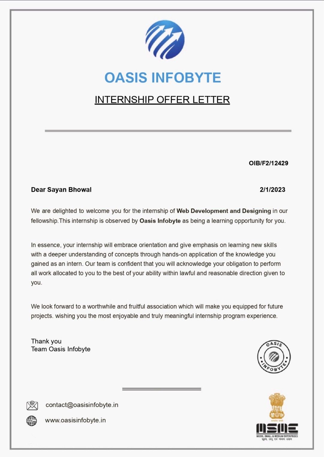 Sayan Bhowal on LinkedIn: #oasisinfobyte #intern #webdevelopment Sayan Bhowal on LinkedIn: #oasisinfobyte #intern #webdevelopment