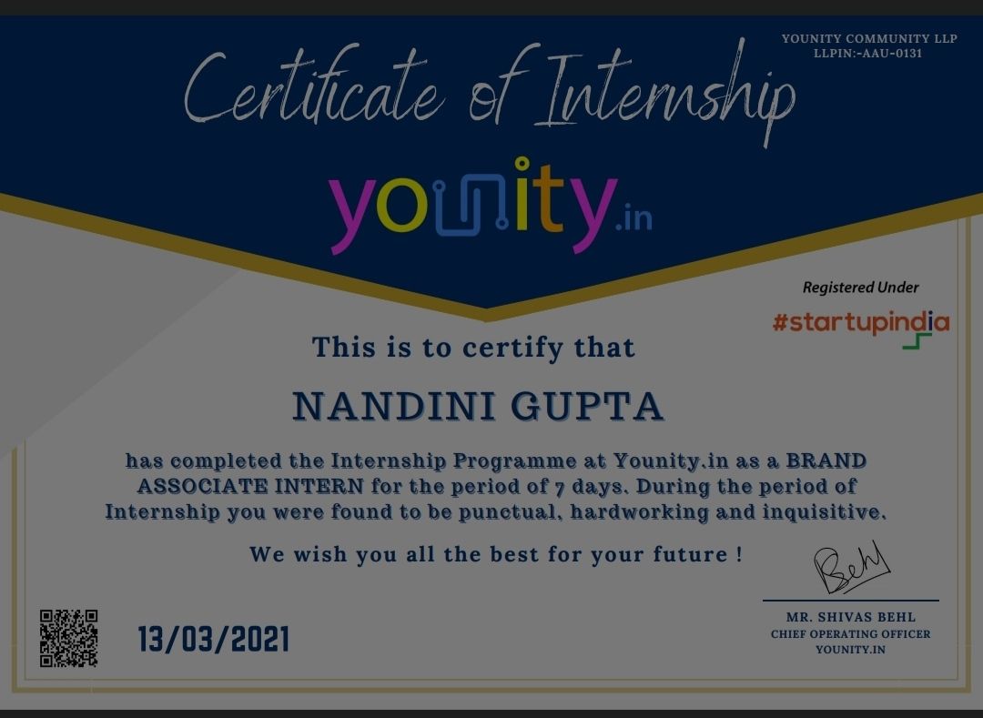 Nandani Gupta on LinkedIn: Thankyou younity Nandani Gupta on LinkedIn: Thankyou younity