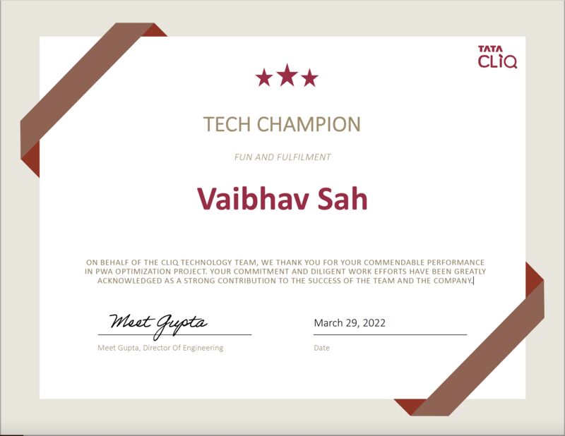 Vaibhav Sah on LinkedIn: Thanks Meet Gupta and Tata CLiQ leadership for ... Vaibhav Sah on LinkedIn: Thanks Meet Gupta and Tata CLiQ leadership for ...