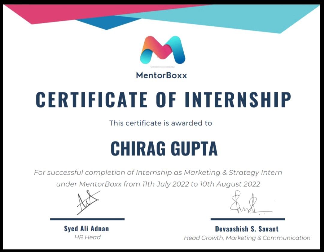 chirag gupta on LinkedIn: Certificate Of Internship as Marketing and ... chirag gupta on LinkedIn: Certificate Of Internship as Marketing and ...
