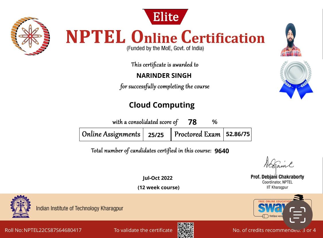Narinder singh on LinkedIn: Cloud computing certified with sliver elite ... Narinder singh on LinkedIn: Cloud computing certified with sliver elite ...