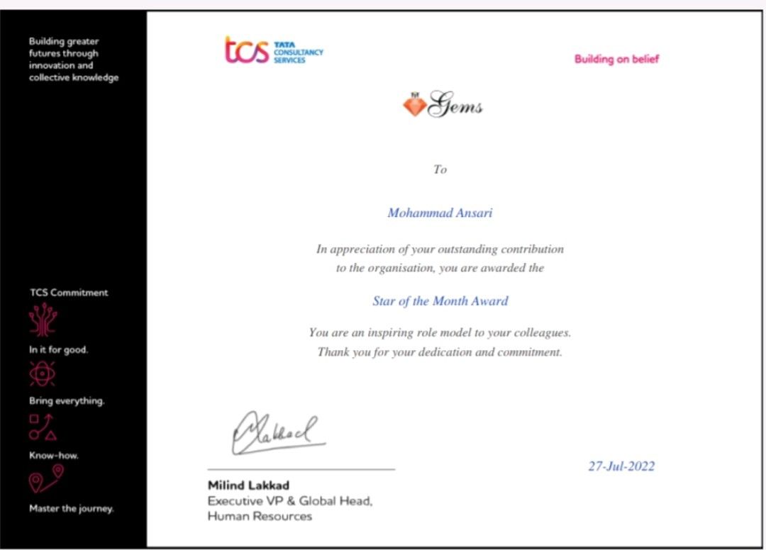 MOHAMMAD REZA ANSARI on LinkedIn: #tcs #one MOHAMMAD REZA ANSARI on LinkedIn: #tcs #one
