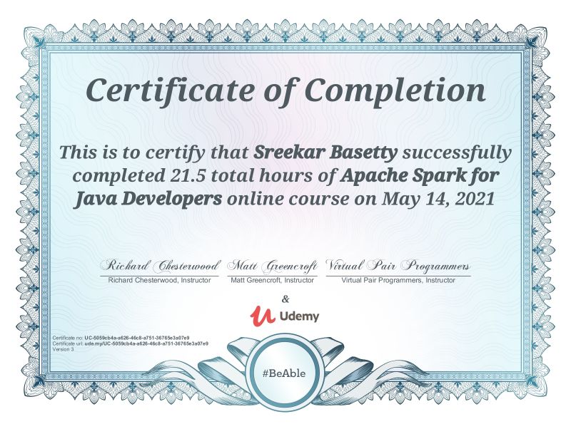 Sreekar Basetty on LinkedIn: #wipro #udemy #wipro #apachespark #java Sreekar Basetty on LinkedIn: #wipro #udemy #wipro #apachespark #java