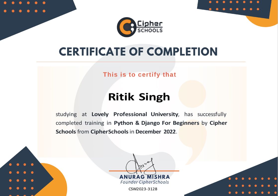 Ritik Singh on LinkedIn: Successfully Completing Python Course From ... Ritik Singh on LinkedIn: Successfully Completing Python Course From ...