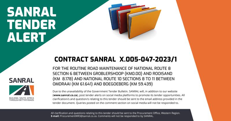 SANRAL on LinkedIn: SANRAL TENDER ALERT Tender Number: SANRAL X.005-047 ... SANRAL on LinkedIn: SANRAL TENDER ALERT Tender Number: SANRAL X.005-047 ...