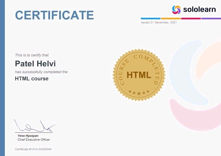 Helvi Patel on LinkedIn: HTML Certificate Helvi Patel on LinkedIn: HTML Certificate
