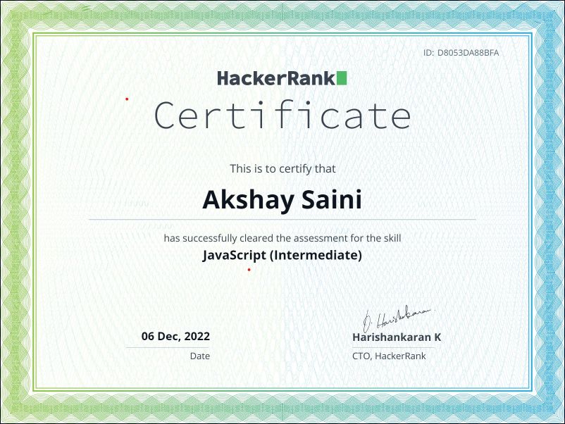Akshay Saini on LinkedIn: #javascript #javascriptdeveloper #hackerrank Akshay Saini on LinkedIn: #javascript #javascriptdeveloper #hackerrank