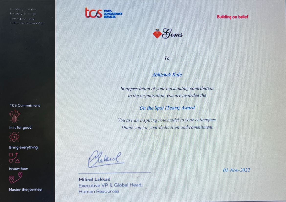 Abhishek Kale Patil on LinkedIn: #tcsgems #tcser #tcs Abhishek Kale Patil on LinkedIn: #tcsgems #tcser #tcs