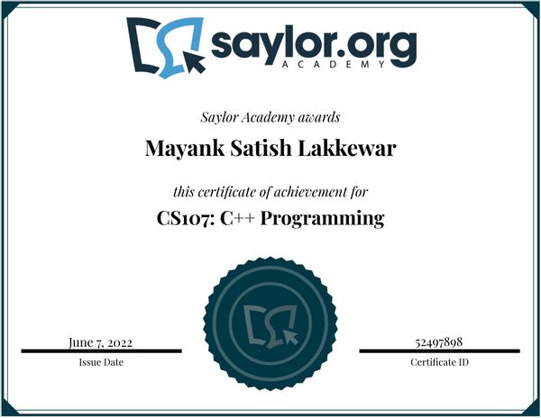 Mayank Lakkewar on LinkedIn: #sayloracademy #c #certificateofcompletion ... Mayank Lakkewar on LinkedIn: #sayloracademy #c #certificateofcompletion ...