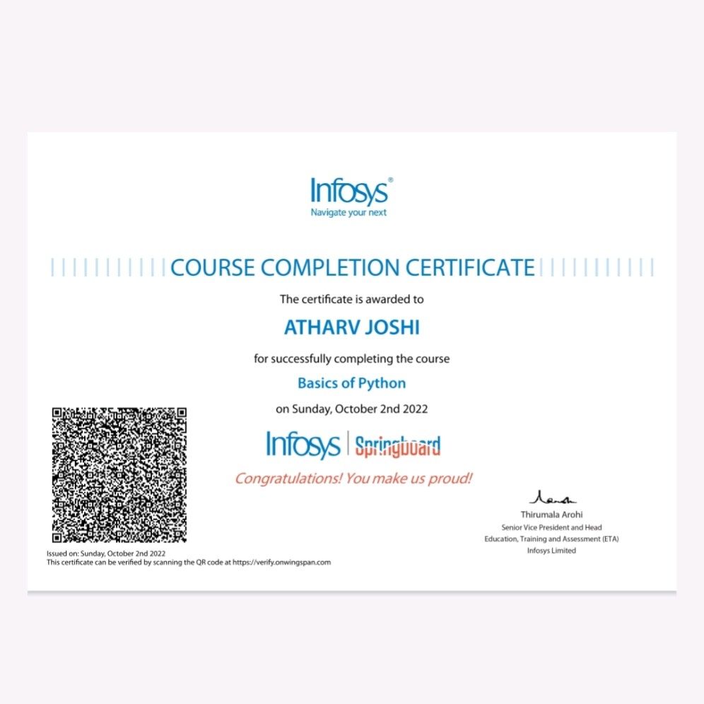 ATHARV JOSHI on LinkedIn: #python #infosysspringboard ATHARV JOSHI on LinkedIn: #python #infosysspringboard