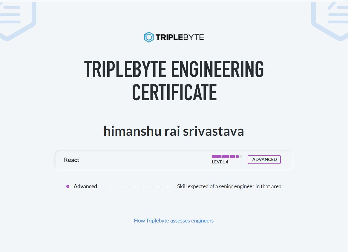 Himanshu Rai Srivastava on LinkedIn: #triplebyte_engineering #reactjs # ... Himanshu Rai Srivastava on LinkedIn: #triplebyte_engineering #reactjs # ...