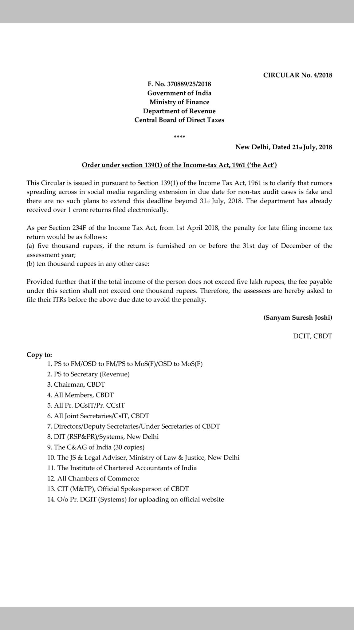 Surat Law Clinic . on LinkedIn: CBDT clarifies no extension of due date Surat Law Clinic . on LinkedIn: CBDT clarifies no extension of due date