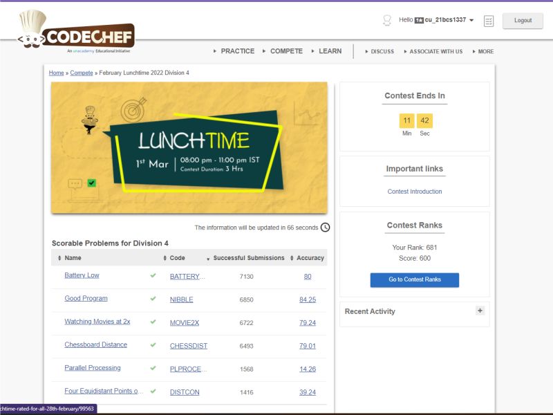 Jagpreet Singh on LinkedIn: #codechef #lunchtime #dsa Jagpreet Singh on LinkedIn: #codechef #lunchtime #dsa