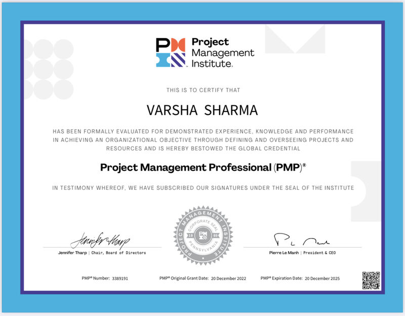 Varsha Sharma PMP® CSM® CSPO® on LinkedIn: #pmp #pmpcertified #pmi # ... Varsha Sharma PMP® CSM® CSPO® on LinkedIn: #pmp #pmpcertified #pmi # ...