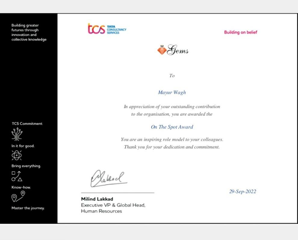 Mayur Wagh on LinkedIn: #tcser #tcsxplore Mayur Wagh on LinkedIn: #tcser #tcsxplore