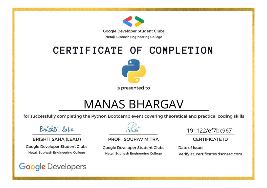 Manas Bhargav on LinkedIn: #python #bootcamp #gdsc Manas Bhargav on LinkedIn: #python #bootcamp #gdsc