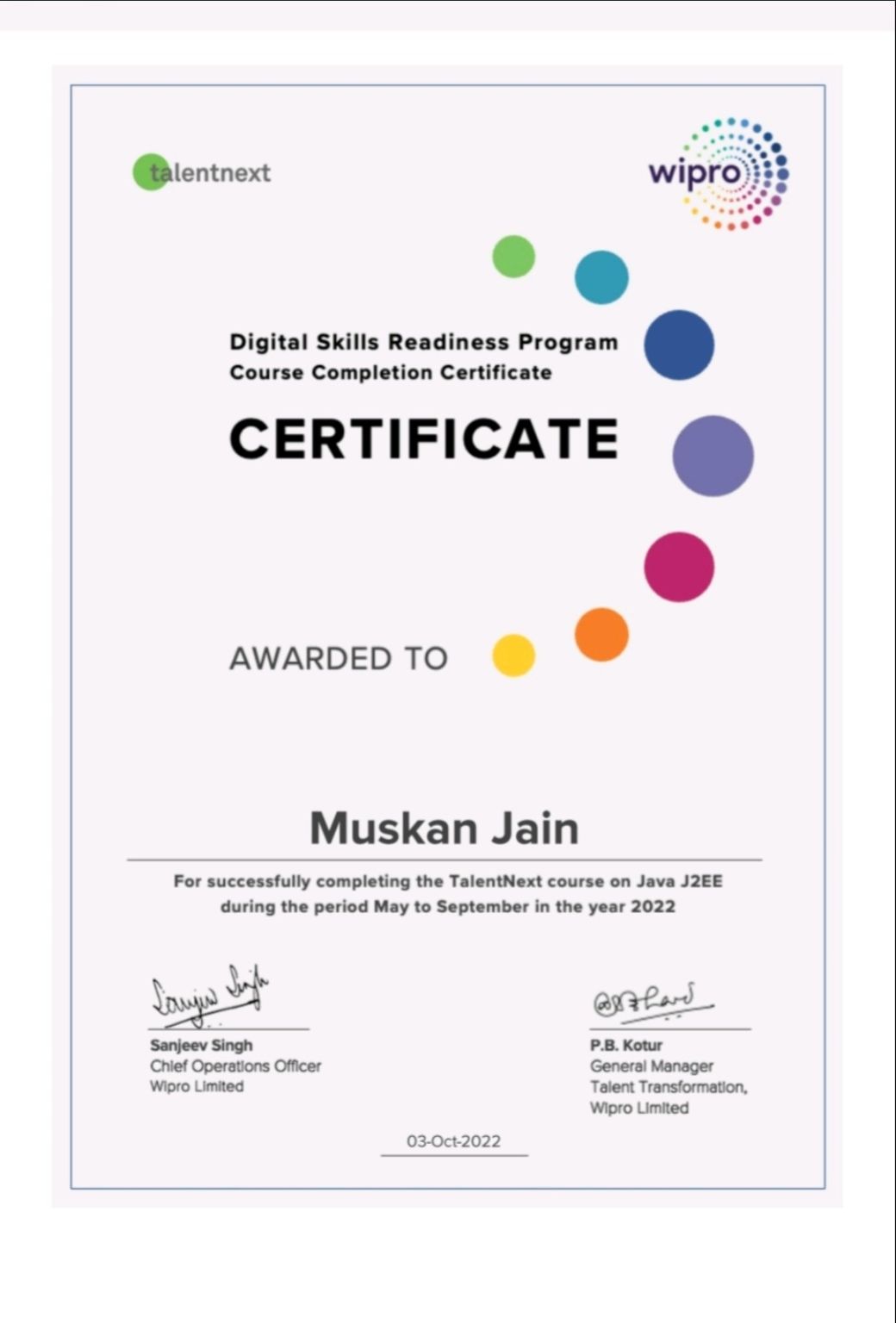 Muskan Jain on LinkedIn: #java #certificate #wipro #talentnext #j2ee # ... Muskan Jain on LinkedIn: #java #certificate #wipro #talentnext #j2ee # ...