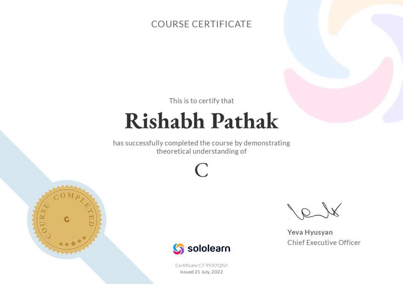 Rishabh Pathak on LinkedIn: I have successfully completed c programming Rishabh Pathak on LinkedIn: I have successfully completed c programming