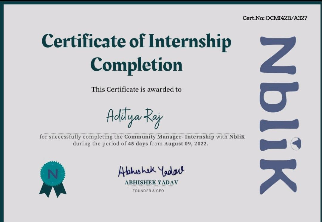 ADITYA RAJ on LinkedIn: #certificate #nblik ADITYA RAJ on LinkedIn: #certificate #nblik
