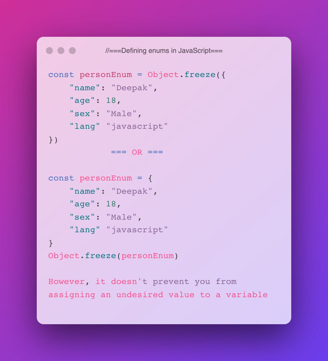 Deepak Jha 👨💻 on LinkedIn: How to define enum in javascript Deepak Jha 👨💻 on LinkedIn: How to define enum in javascript