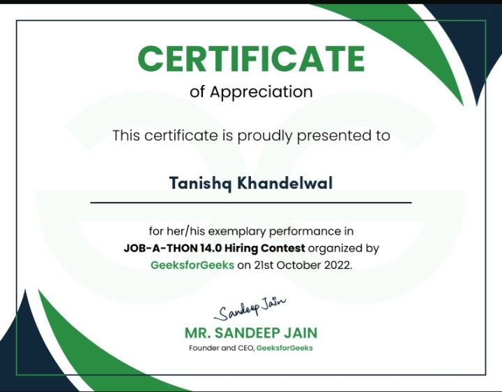 Tanishq Khandelwal on LinkedIn: #gfg #geeksforgeeks #jobathon #hiring # ... Tanishq Khandelwal on LinkedIn: #gfg #geeksforgeeks #jobathon #hiring # ...