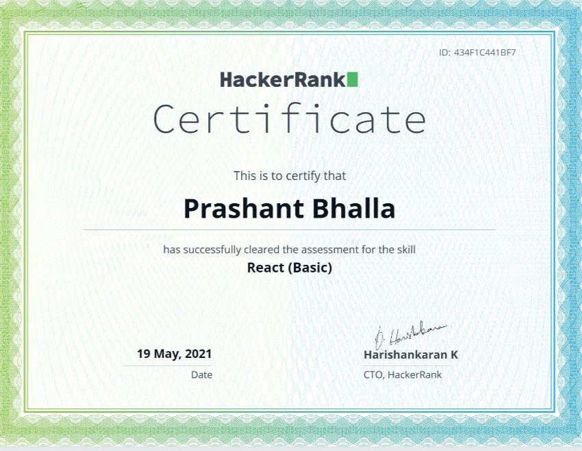 Prashant Bhalla on LinkedIn: #reactjs #hackerrank #react #webdevelopment Prashant Bhalla on LinkedIn: #reactjs #hackerrank #react #webdevelopment