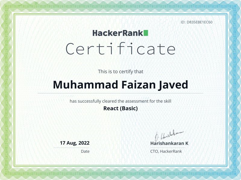 Faizan Javed on LinkedIn: #hackerrank #react #javascript #js #frontend Faizan Javed on LinkedIn: #hackerrank #react #javascript #js #frontend