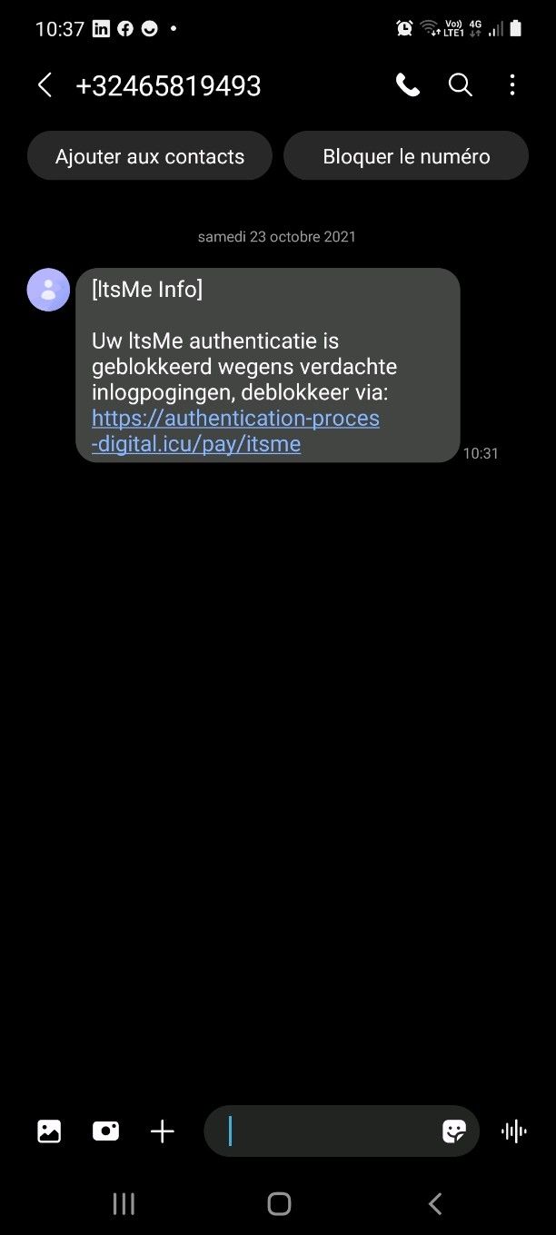 Sebastien Duckers on LinkedIn: #smishing #phishing #itsme Sebastien Duckers on LinkedIn: #smishing #phishing #itsme