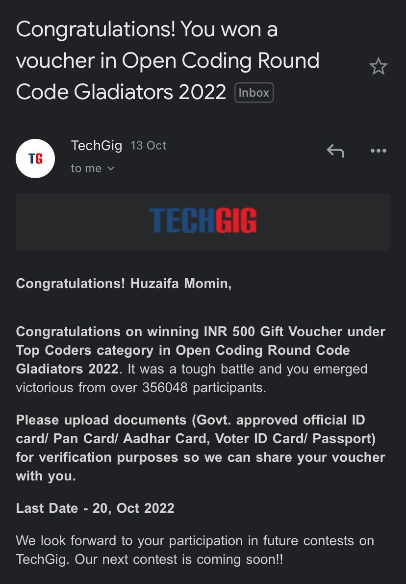 Huzaifa Momin on LinkedIn: #techgig #codegladiators2022 #code # ... Huzaifa Momin on LinkedIn: #techgig #codegladiators2022 #code # ...