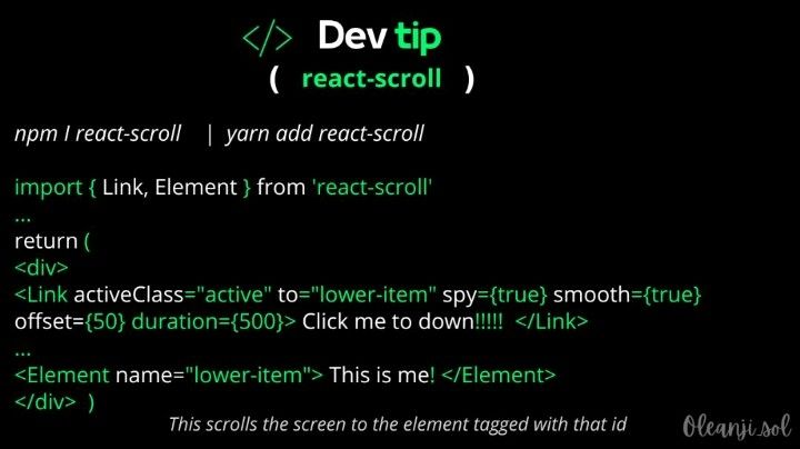 Adebayo Olamilekan on LinkedIn: using react scroll in React or next js. Adebayo Olamilekan on LinkedIn: using react scroll in React or next js.
