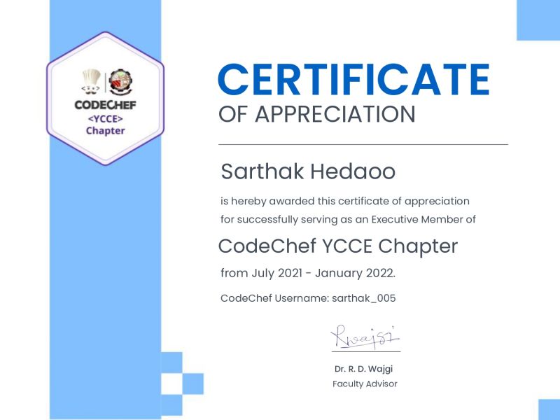 Sarthak Hedaoo on LinkedIn: #codechef #chapter #ycce # ... Sarthak Hedaoo on LinkedIn: #codechef #chapter #ycce # ...