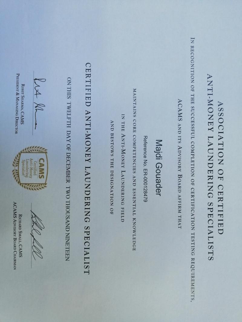 Majdi Gouader CAMS, ABF Certified Compliance Officer on LinkedIn: #cams ... Majdi Gouader CAMS, ABF Certified Compliance Officer on LinkedIn: #cams ...