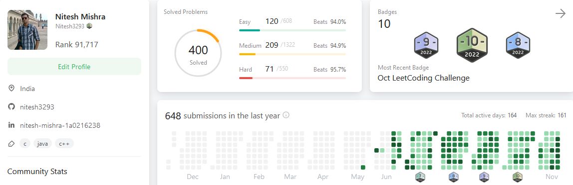 Nitesh Mishra on LinkedIn: #leetcode #50daysofcoding #100daysofcoding ... Nitesh Mishra on LinkedIn: #leetcode #50daysofcoding #100daysofcoding ...