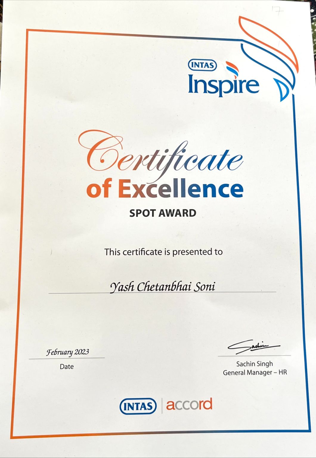 Yash Soni on LinkedIn: #intas #spot_award Yash Soni on LinkedIn: #intas #spot_award
