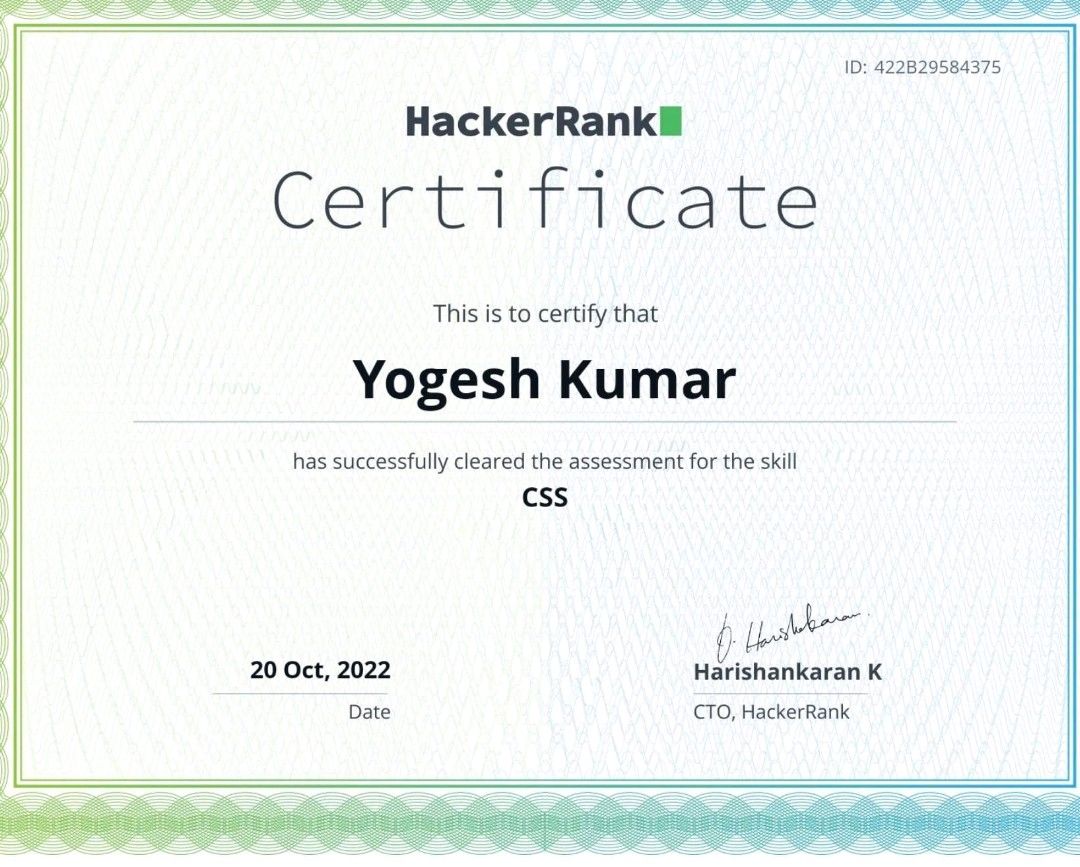 Yogesh Kumar on LinkedIn: #hackerrank #css Yogesh Kumar on LinkedIn: #hackerrank #css