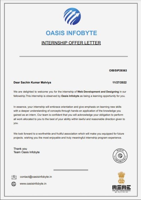 Sachin Kumar Malviya on LinkedIn: #internship #oasisinfobyte # ... Sachin Kumar Malviya on LinkedIn: #internship #oasisinfobyte # ...