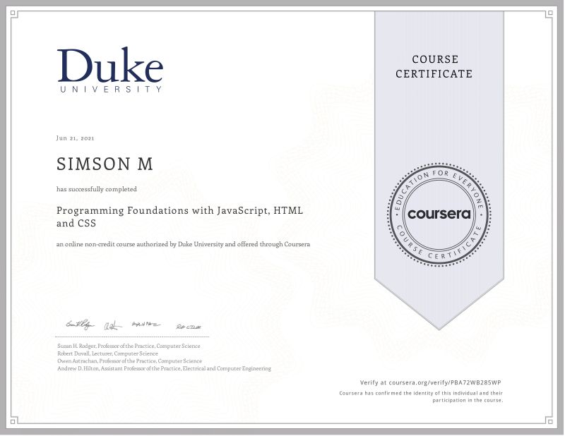 Simson M on LinkedIn: Completion certificate for Programming ... Simson M on LinkedIn: Completion certificate for Programming ...