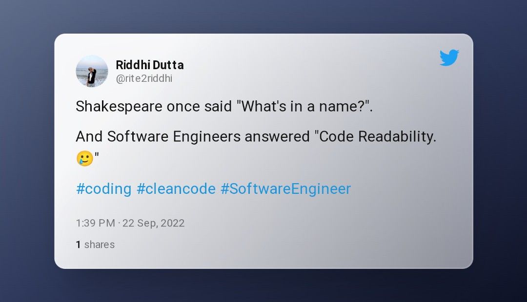 Riddhi Dutta on LinkedIn: Naming variables is hard. 🥲 Riddhi Dutta on LinkedIn: Naming variables is hard. 🥲