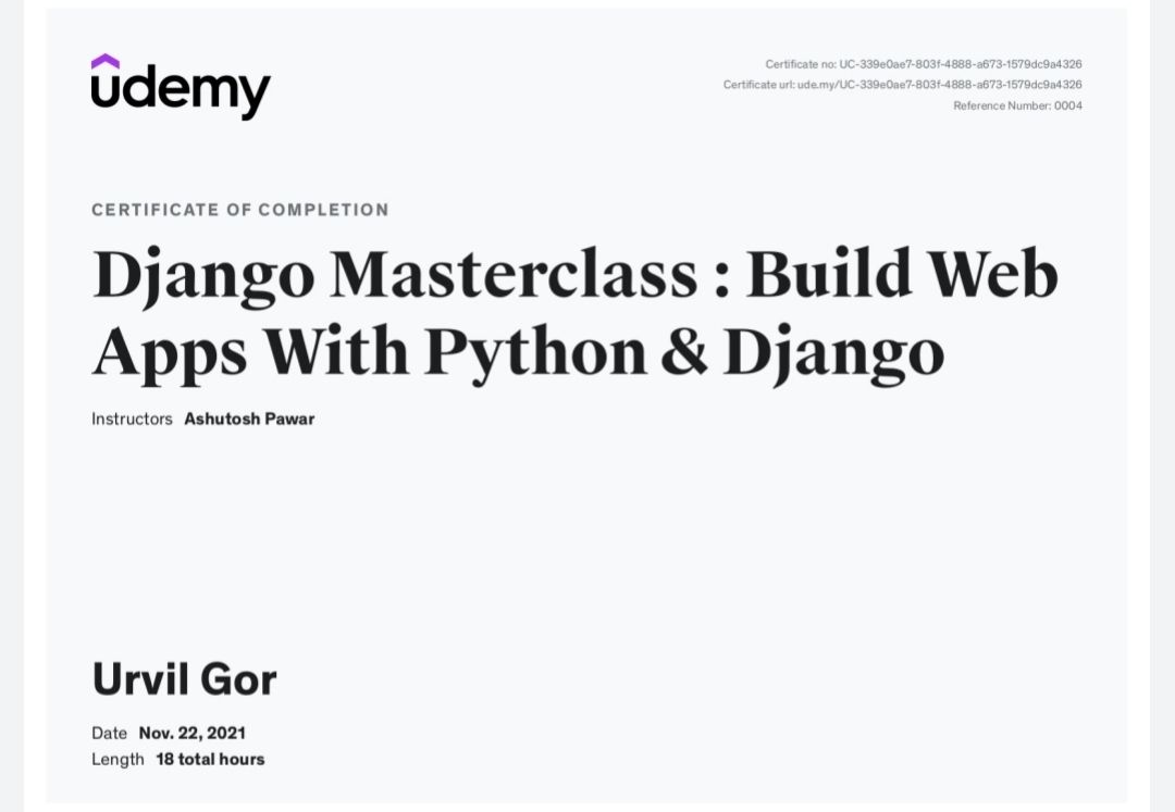 Urvil Gor on LinkedIn: #django #fresher #udemy Urvil Gor on LinkedIn: #django #fresher #udemy