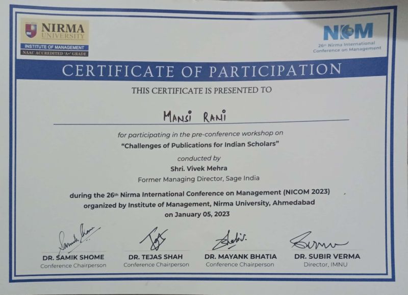 Mansi Bansal on LinkedIn: #nicom #sage | 10 comments Mansi Bansal on LinkedIn: #nicom #sage | 10 comments
