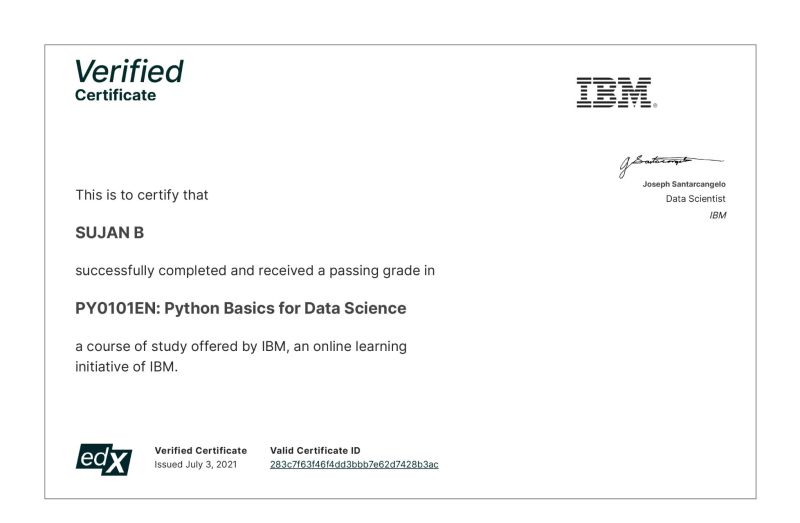 Sujan B on LinkedIn: #edx #python #coding #completed #ibm Sujan B on LinkedIn: #edx #python #coding #completed #ibm