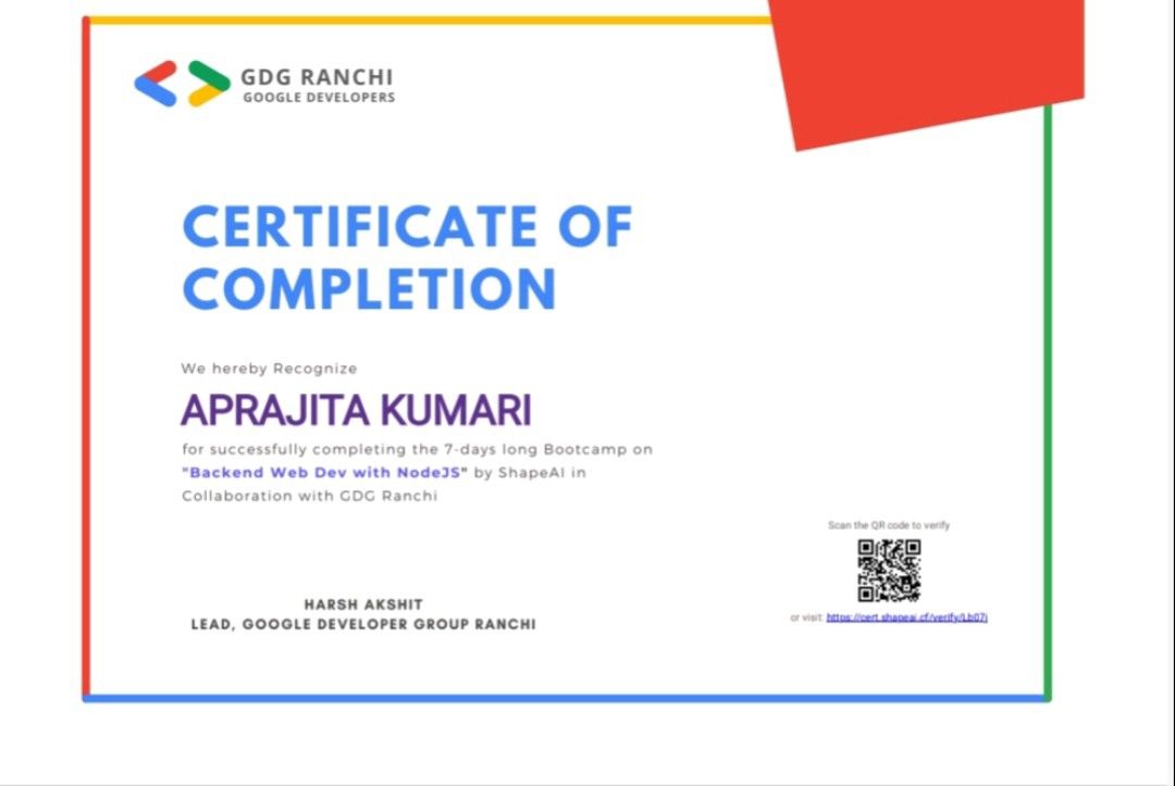 Aprajita Kumari on LinkedIn: Certificate of completion Aprajita Kumari on LinkedIn: Certificate of completion