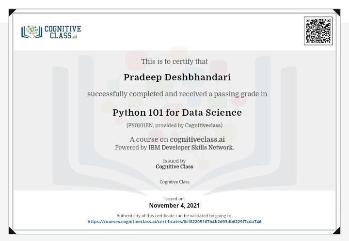Pradeep Deshbhandari on LinkedIn: #ibm #cognitiveclass #python # ... Pradeep Deshbhandari on LinkedIn: #ibm #cognitiveclass #python # ...