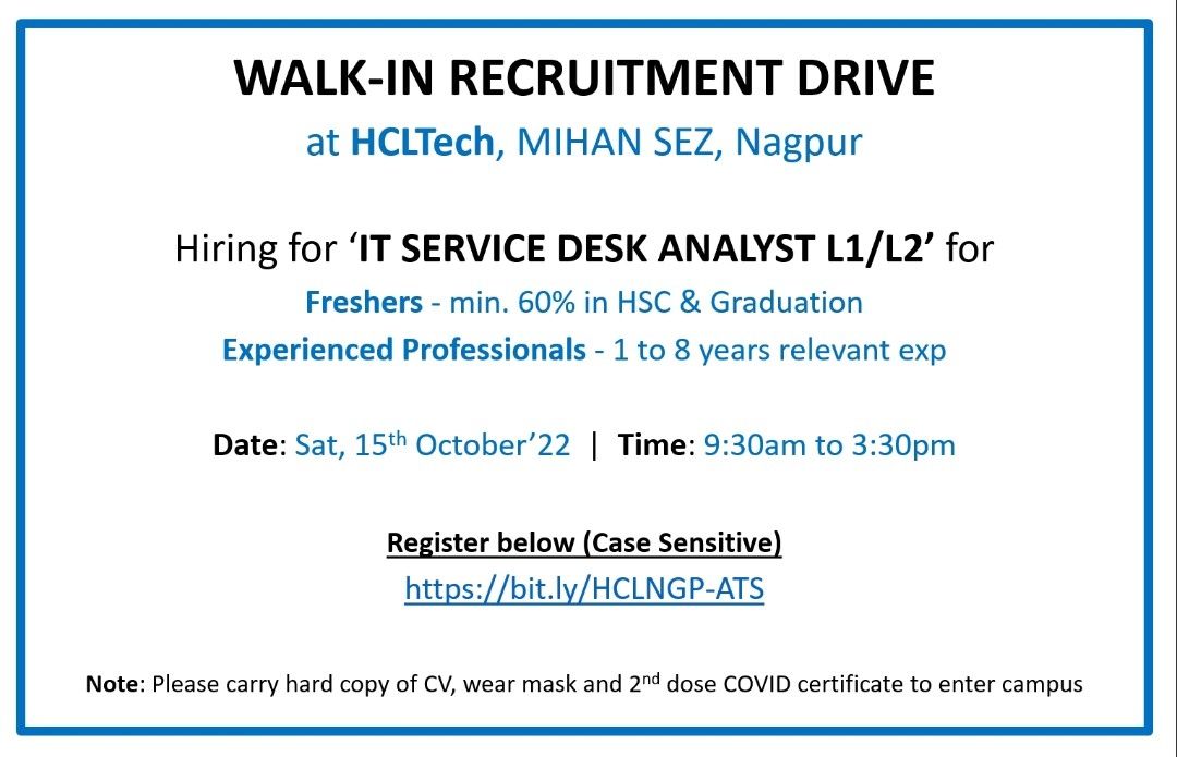 Abhishek Chatterjee on LinkedIn: #hcltech #hcl #nagpur #hiring #job # ... Abhishek Chatterjee on LinkedIn: #hcltech #hcl #nagpur #hiring #job # ...