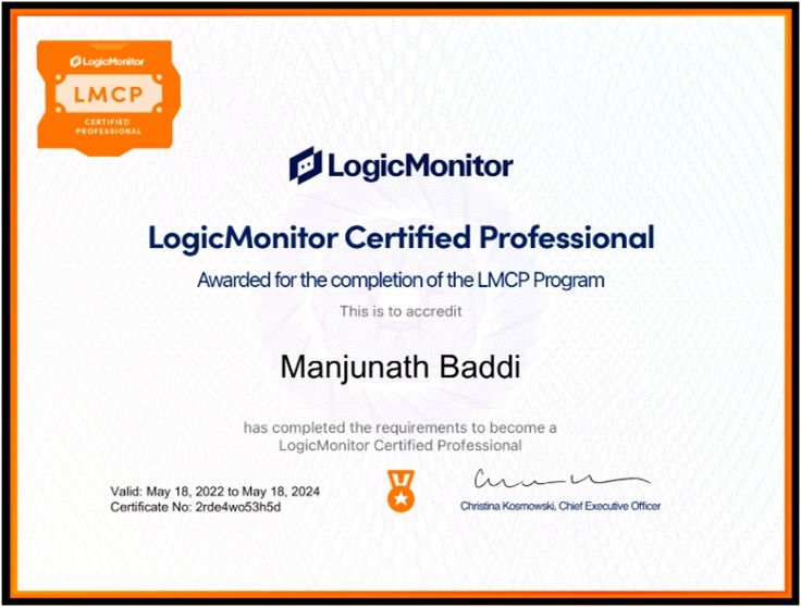 Manjunath Baddi on LinkedIn: #logicmonitor #lmcp #learningandgrowing Manjunath Baddi on LinkedIn: #logicmonitor #lmcp #learningandgrowing